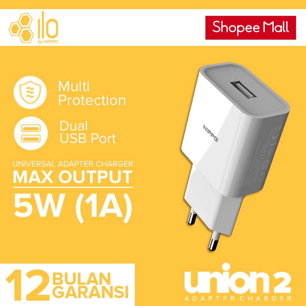 Jual Hippo Adaptor Union 2 1A SDC USB Adapter Kepala Casan Colokan Charger Charging Rumah Type C ...