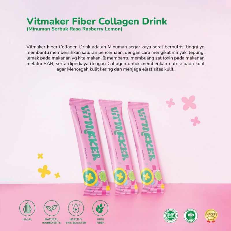 Jual Vitmaker Fiber Collagen Drink (Numan Serbuk Rasa Raspberry Lemon ...
