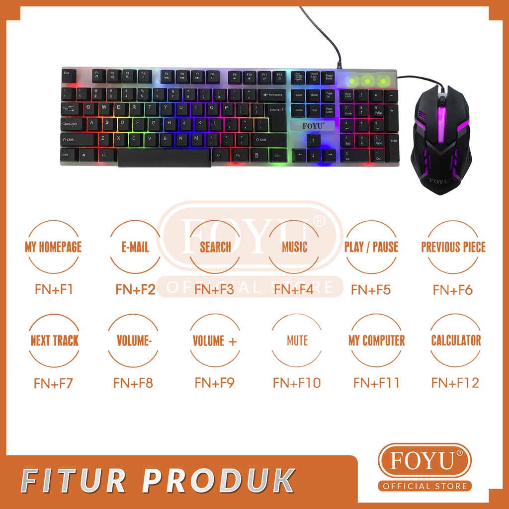 Jual Keyboard Rgb Mouse Foyu Set Komputer Game Led Keycaps Mechanical ...
