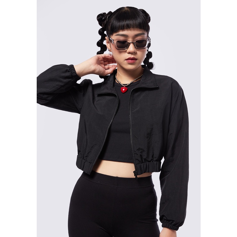 Jual COLORBOX Zip Up Drop Shoulder Crop Jacket Black | Shopee Indonesia