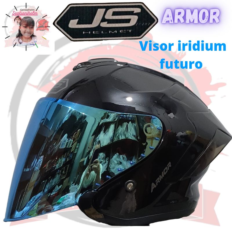 Jual HELM JS ARMOR HALF FACE BLACK / HITAM GLOSSY VISOR FLAT IRIDIUM ...