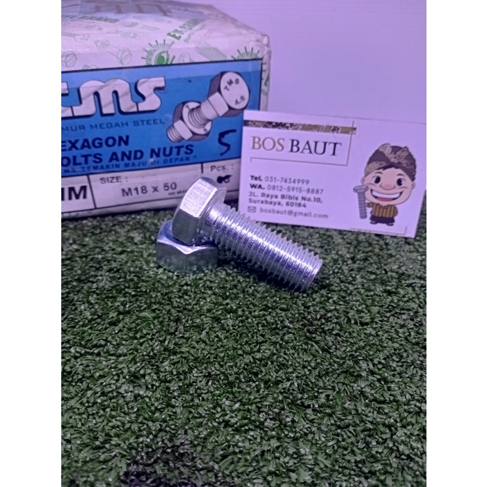 Jual Baut Mur Besi, Baut Mur Hexagon Besi M18X50 PutihP2.5 (Kunci 27 ...