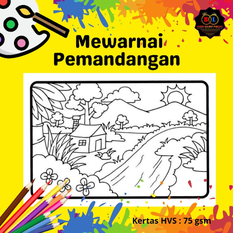 Jual kertas mewarnai gambar pemandangan part 1 / A4/ A5 | Shopee Indonesia