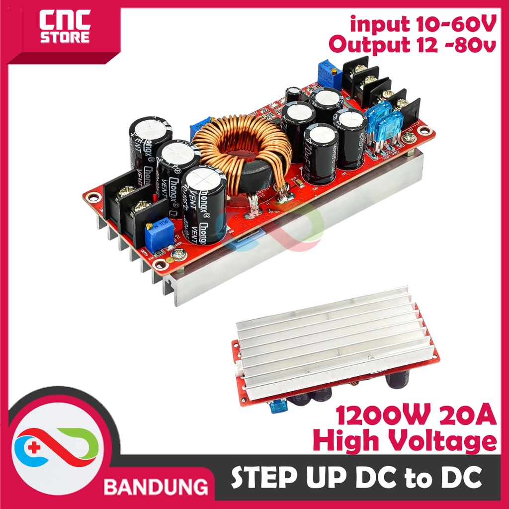 Jual High Power DC DC Step Up 10-60V to 12-80V Boost Converter I 1200W 20A | Shopee Indonesia