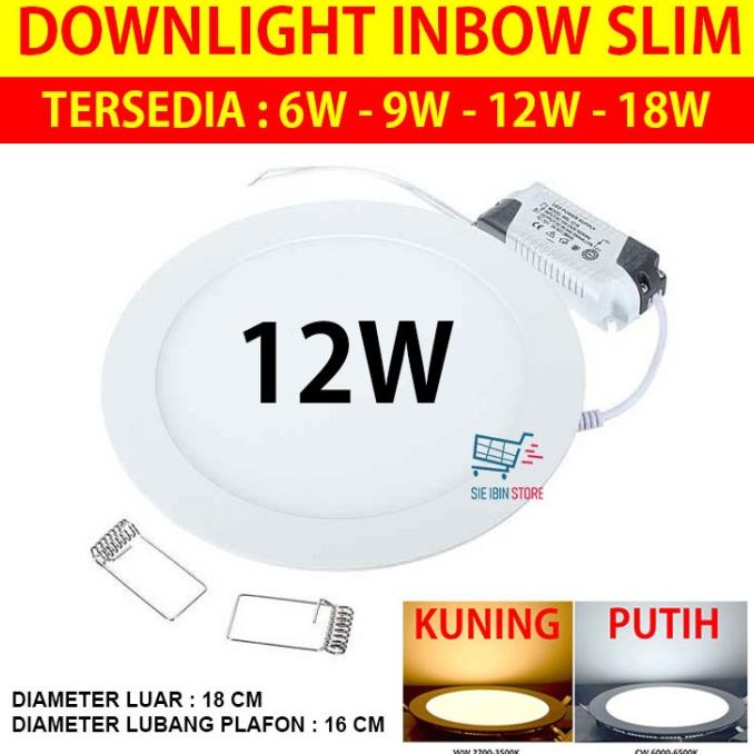 Jual Lampu Downlight LED Panel 12W Putih 12 W Watt 12Watt Tipis Bulat Inbow | Shopee Indonesia