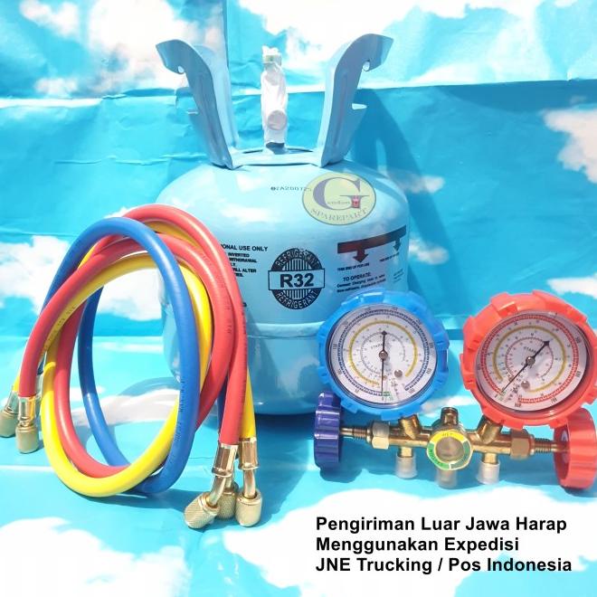 Jual Paket Freon Ac R32 3Kg Tabung Kecil Segel Double Manifold | Shopee ...