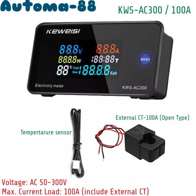 Jual KWS AC300 100A CT Open type AC 220V Watt Volt Ampere KWH Energy Meter | Shopee Indonesia
