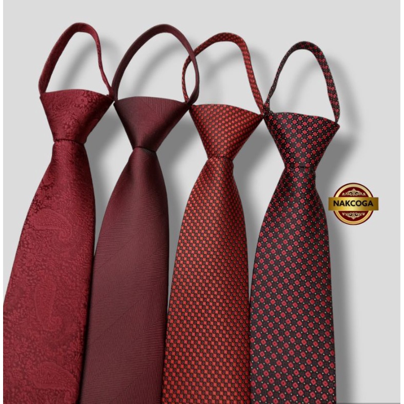 Jual dasi pria merah maroon polos dasi zipper merah resleting instan ...