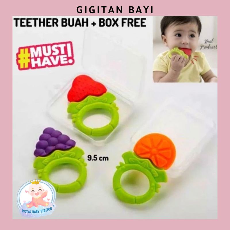 Jual FREE BOX! Mainan gigitan teether bayi buah genggam (dengan box ...