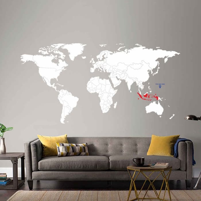Jual Promo Wall Cutting Sticker World Map Peta Dunia Stiker Travel 2.5 ...