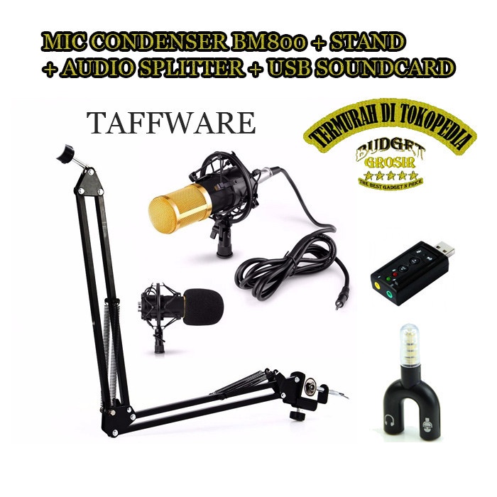 Jual MIC CONDENSER BM 800 + STAND + AUDIO SPLITTER + USB SOUNDCARD ...