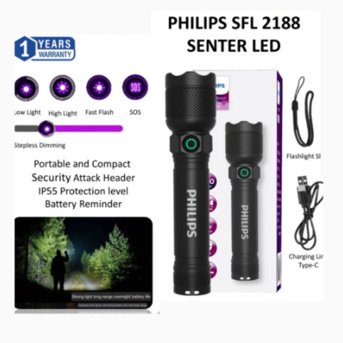 Jual PHILIPS SFL 2188 SENTER LED FLASHLIGHT LED SENTER POLICE SUPER ...
