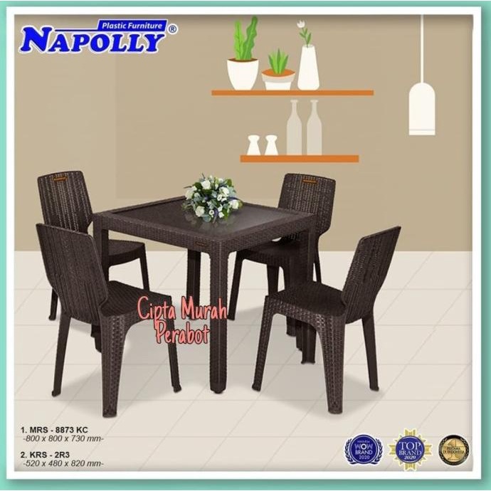 Jual Meja Makan Kursi Set Napolly Rotan Plastik + Kaca Original Best ...