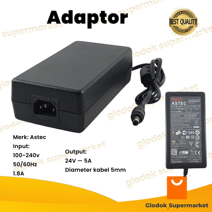 Jual Guid Adaptor 24V 5A Adapter Dc Switching 24 Volt 5 Ampere Astec Free Kabel | Shopee Indonesia