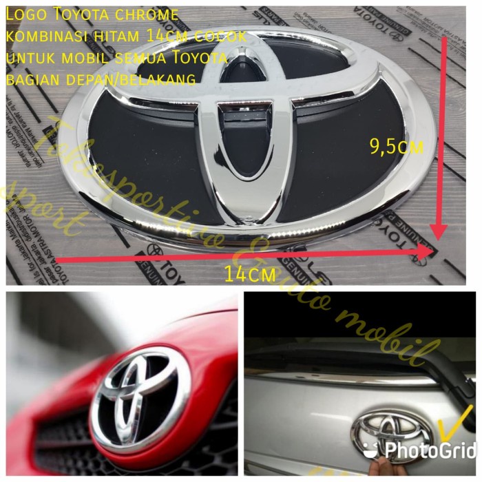Jual Logo Emblem Lambang Toyota 14cm chrome+hitam model tempel mobil ...