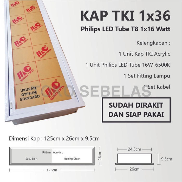 Jual Kap Tki Acrylic Kap Lampu Philips Led Tube T8 1X16Watt 120Cm ...