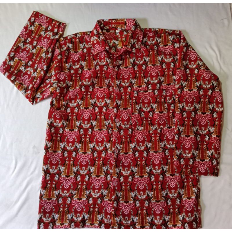 Jual Batik SD Motif Gapura Merah Tangan Panjang | Shopee Indonesia