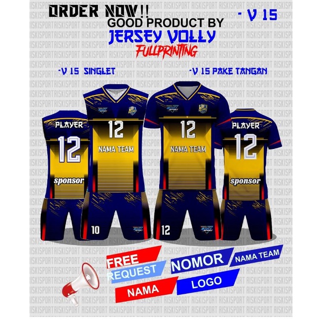 Jual Baju Jersey Kaos Voly Volly Volley Voli Pria Cowo Cewek Wanita Fullprinting Free Nama Logo