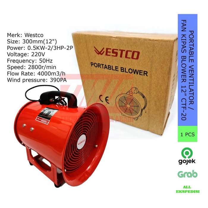 Jual NEW SERIES WESTCO PORTABLE VENTILATOR / FAN KIPAS BLOWER 12" CTF ...
