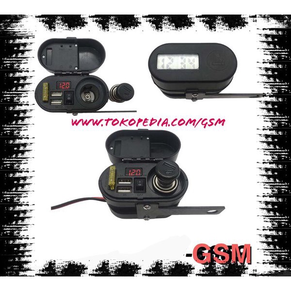 Jual Voltmeter USB 6 in 1 charger HP Digital Jam soket lighter breket ...