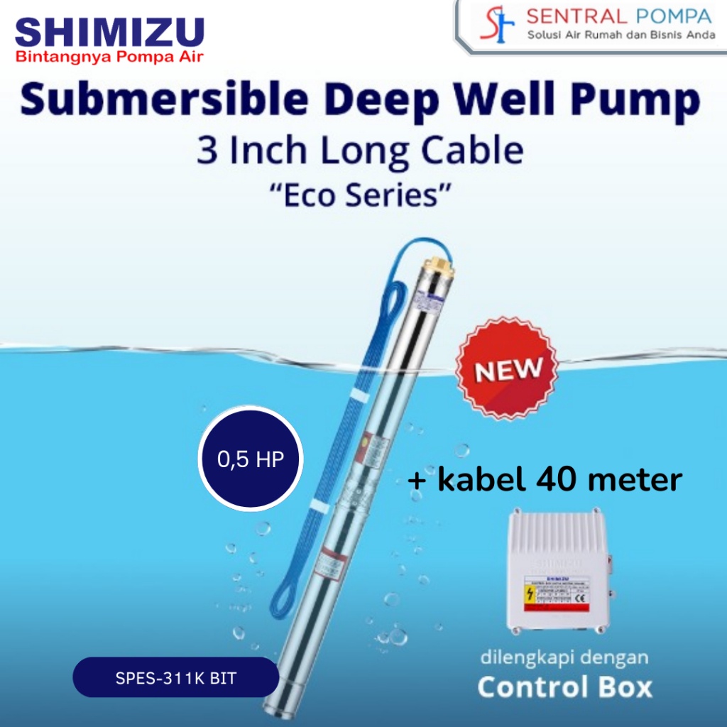 Jual Pompa Submersible Shimizu 1/2 HP SPES 311 K BIT + kabel 40 meter ...