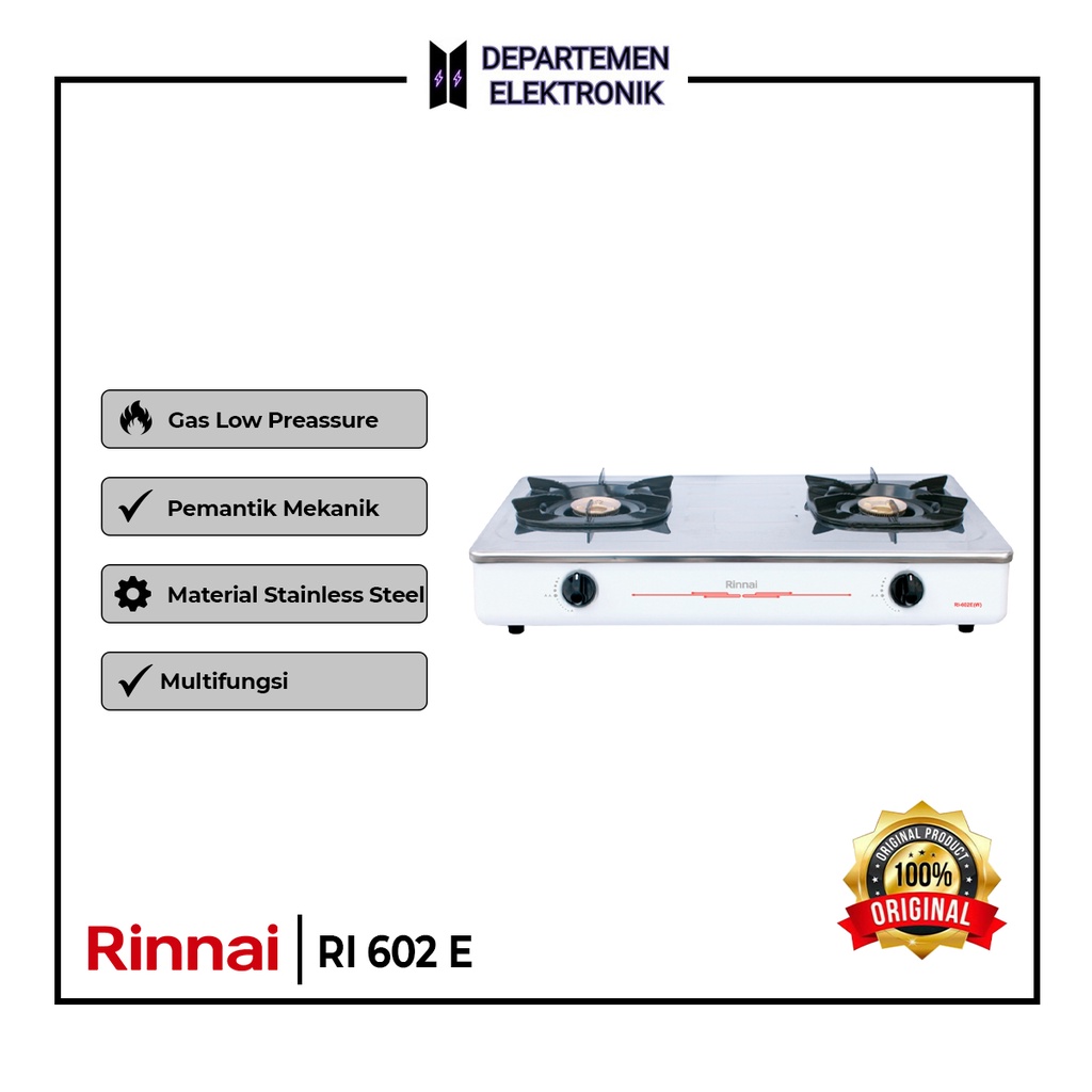 Jual RINNAI KOMPOR GAS RI 602 E (W) WHITE – Kompor Gas 2 Tungku MURAH BANGET / GARANSI RESMI ...