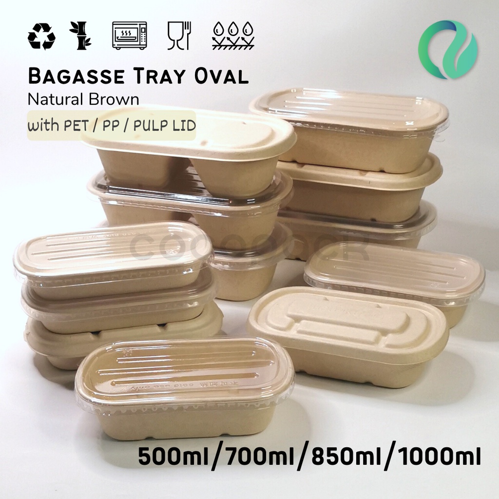 Jual Bagasse Oval 500ml Natural Brown Tutup Pulp 10 PCS | Shopee Indonesia