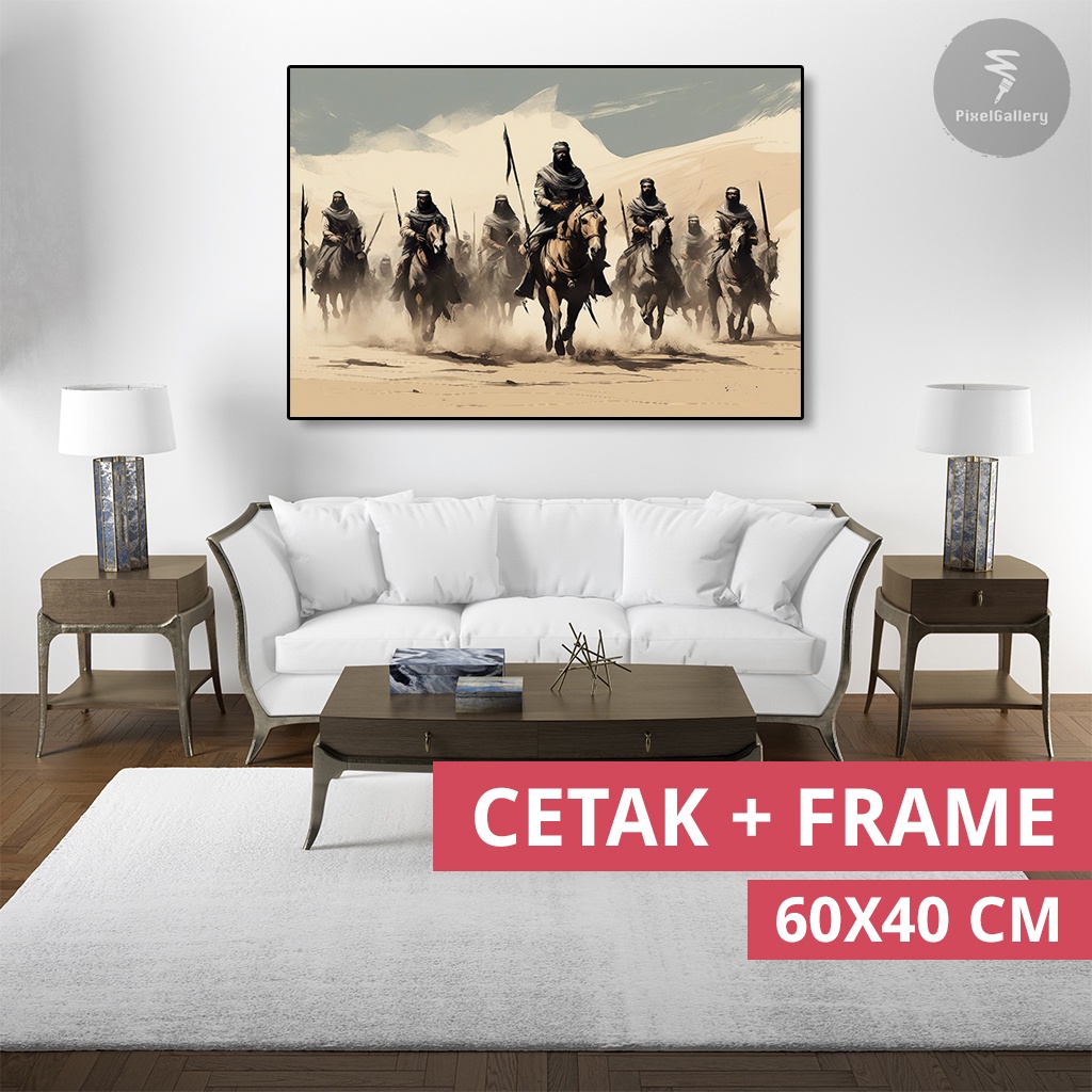 Jual Lukisan SUPERJUMBO 60X40 Abstrak Pasukan Arab Berkuda Hiasan ...