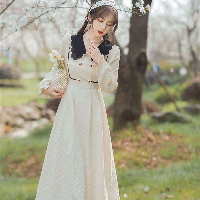 Jual Retro Elegant French Preppy Style Doll Collar Dress Tea Break ...