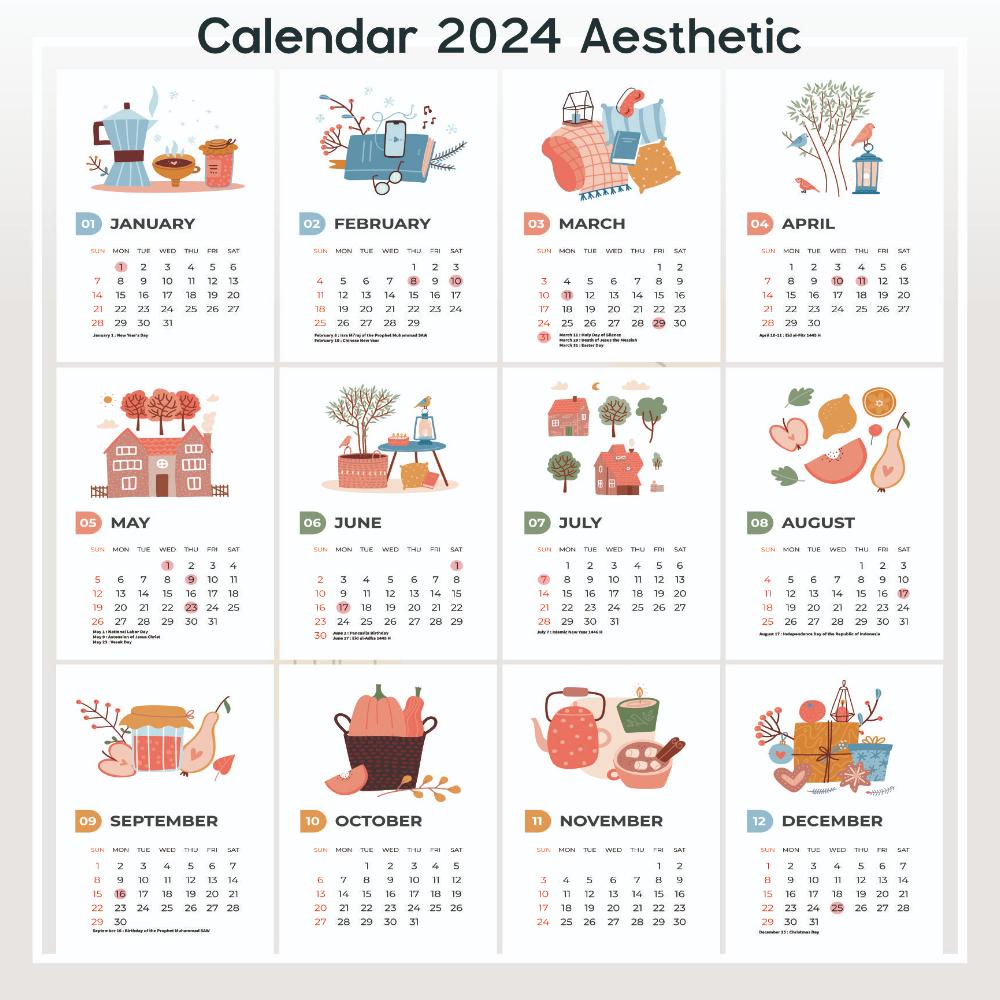 Jual [ZZR] KALENDER DINDING AESTHETIC 2024 / KALENDER MEJA AESTHETIC ...