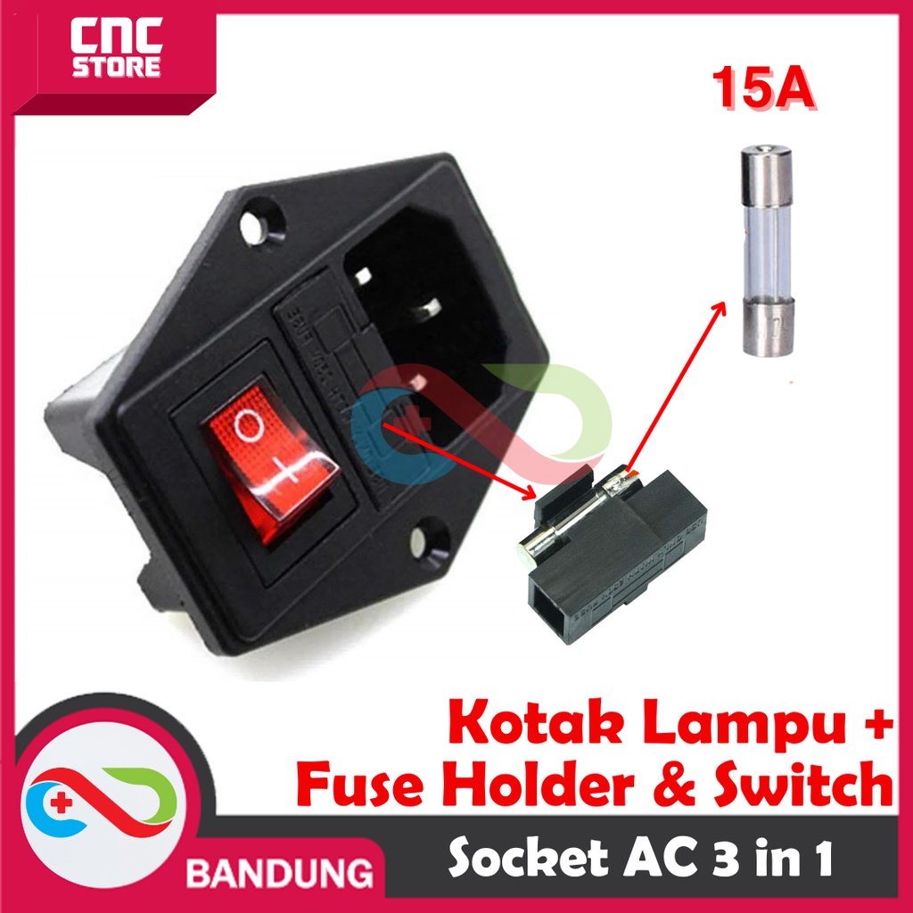 Jual SOKET AC 3IN1 KOTAK LAMPU + FUSE HOLDER POWER OUTLET SOCKET SWITCH ...