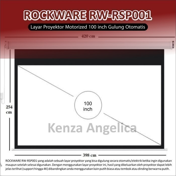 Jual Hawas Rockware Rw-Rsp001 Layar Proyektor Motorized 100 Inch Gulung Otomatis | Shopee Indonesia
