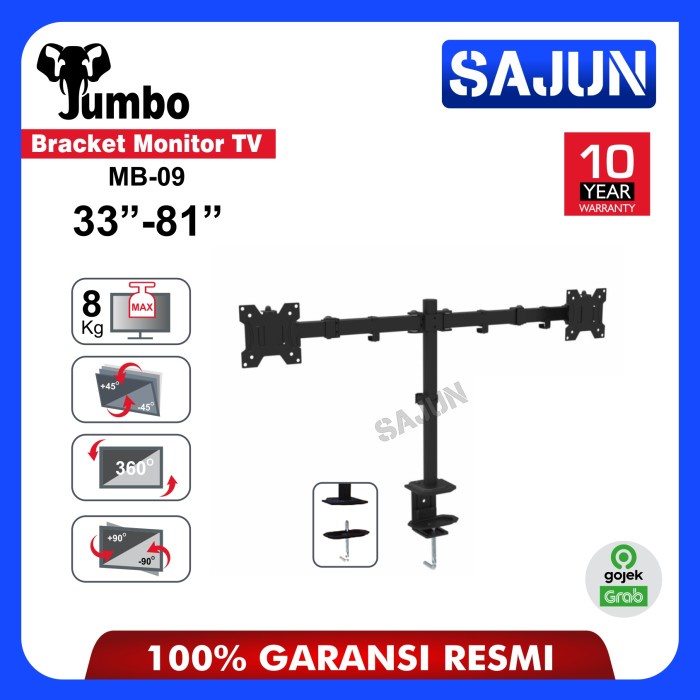 Jual [Ori] Jumbo Bracket 13-32 Inch Monitor Tv Bracket Meja 2 Monitor ...