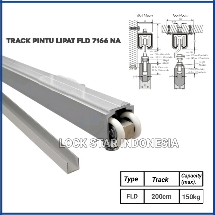 Jual [New] Rel Pintu Lipat 2M Fld 7166 Atas Bawah Rel Sliding Folding ...