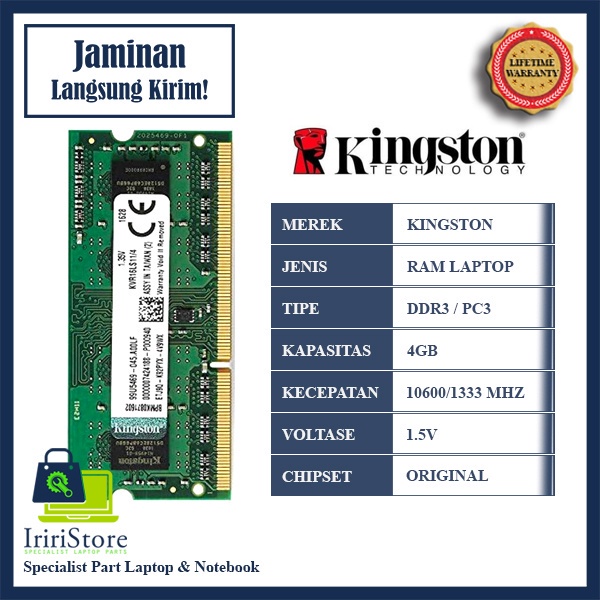 Jual Memory RAM Laptop Kingston DDR3 / PC3 4GB 10600/1333 MHZ Sodimm Bergaransi | Shopee Indonesia