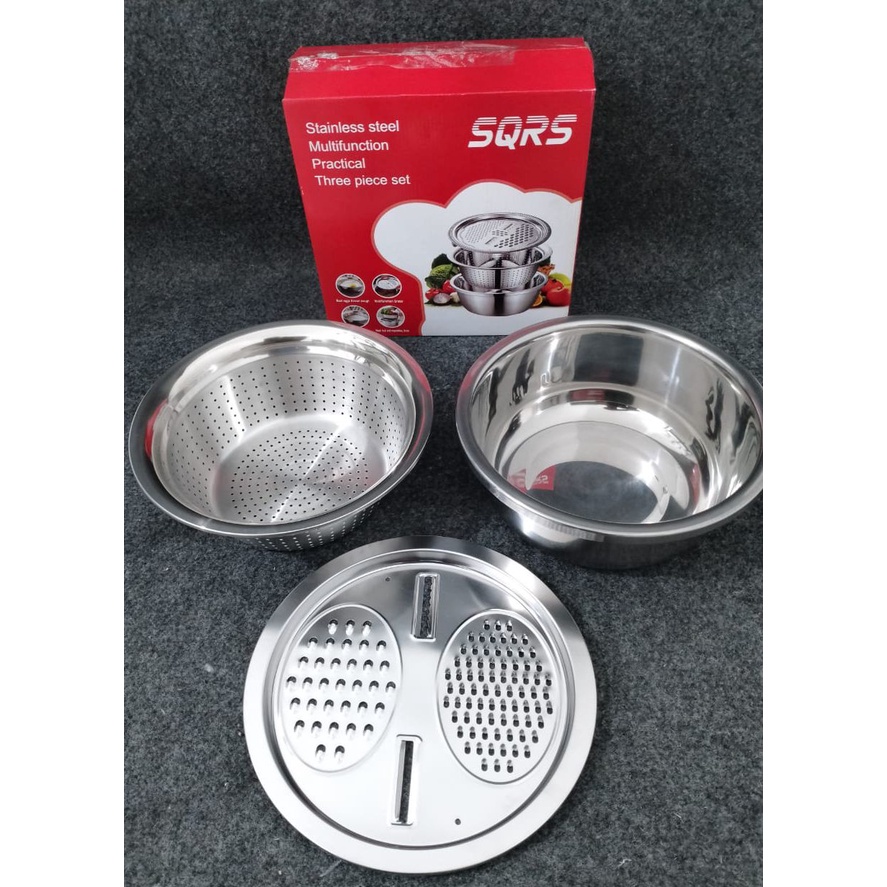 Jual Baskom Set 3in1 Stainless Steel SQRS | Shopee Indonesia