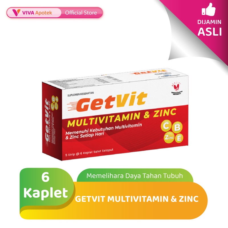 Jual Getvit Multivitamin & Zinc Meningkatkan Daya Tahan Tubuh (6 Kaplet ...