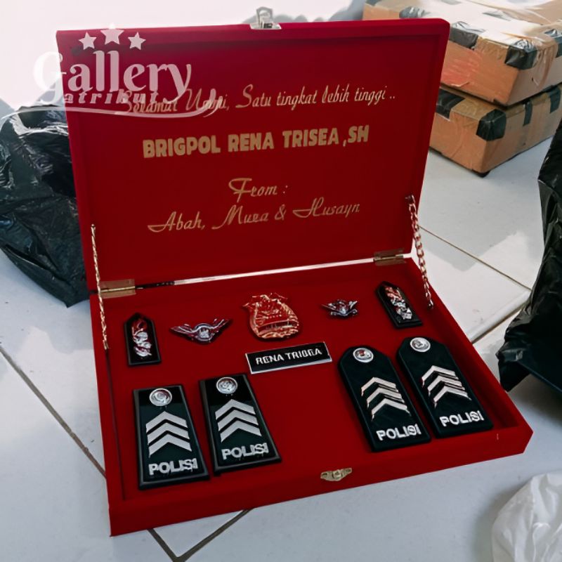 Jual pangkat brigadir polisi PDH PDU box set custom ucapan tulisan ...