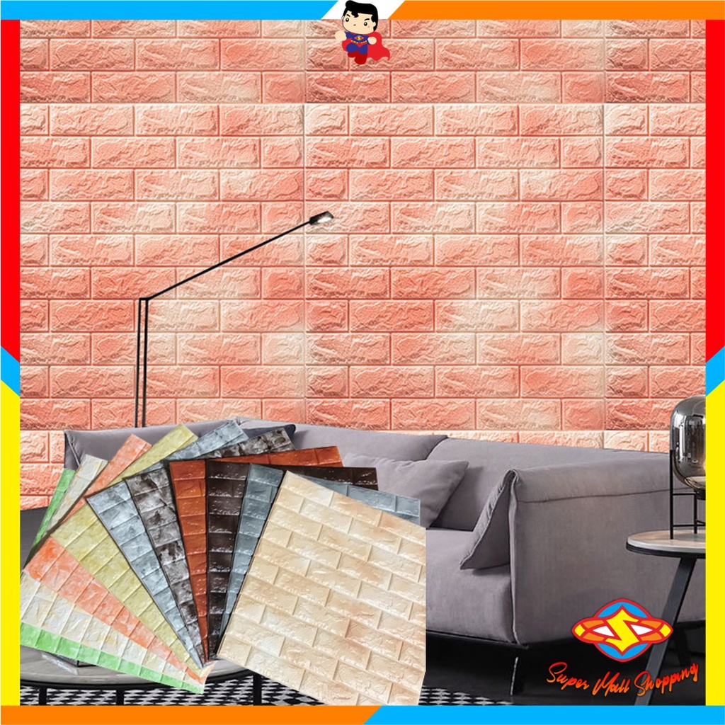 Jual SMS Wallpaper Dinding Foam 3D Motif Batu Bata Corak Ukuran 76 x 70 ...