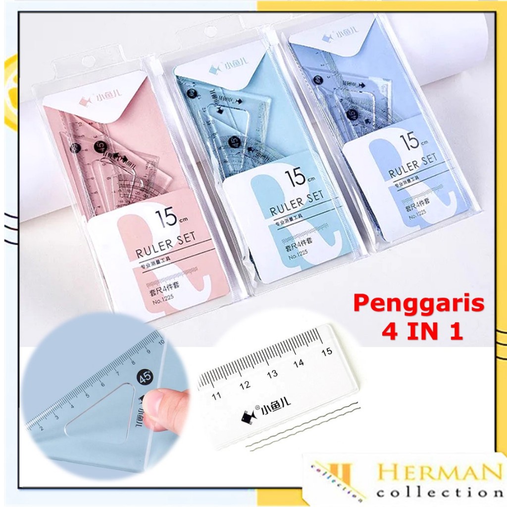 Jual HC Penggaris Set 4IN1 15Cm Penggaris Bening Sekolah Isi 4Pcs Lucu ...