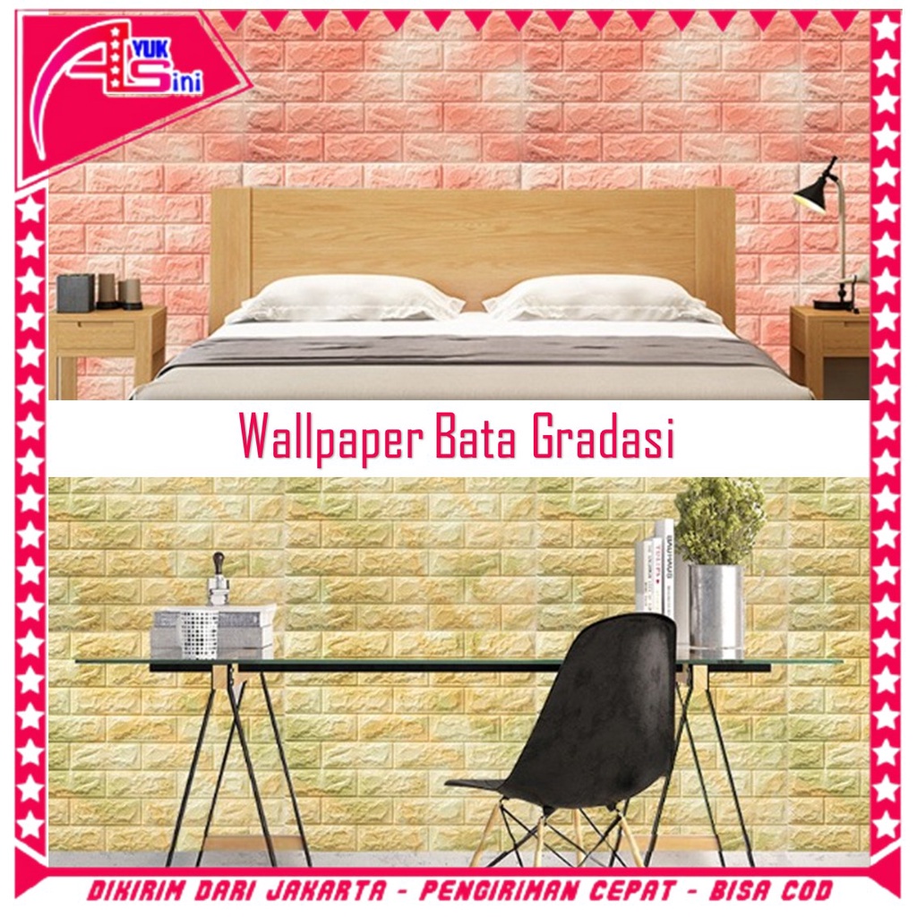 Jual AS Wallpaper Dinding Foam 3D Motif Batu Bata Corak Ukuran 76 x 70 ...