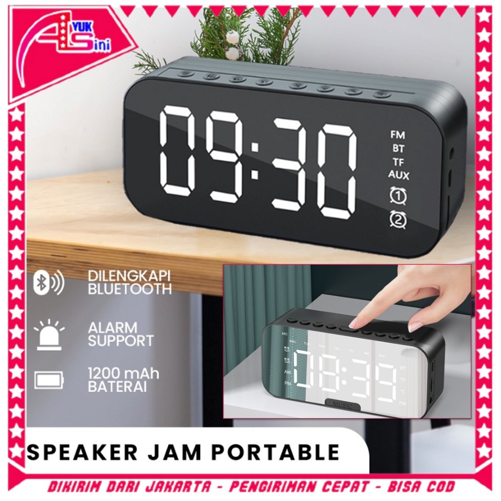 Jual AS Speaker Jam Bluetooth Portable Sound Clock Alarm Digital Radio FM Nirkabel Bass Mini ...
