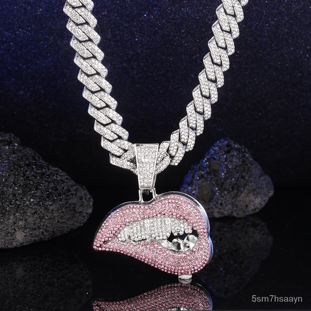 Jual Sexy Bite Lips Hip Hop Necklace Personality CreativehiphopPink ...