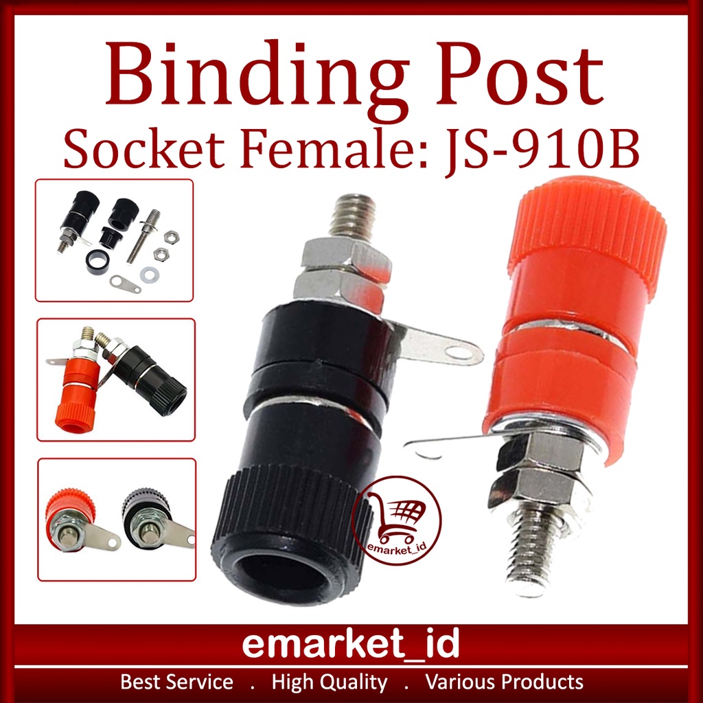 Jual Binding Post Banana Socket Female JS-910B / Bending Biding Plug Jack JS910B Connector Merah ...
