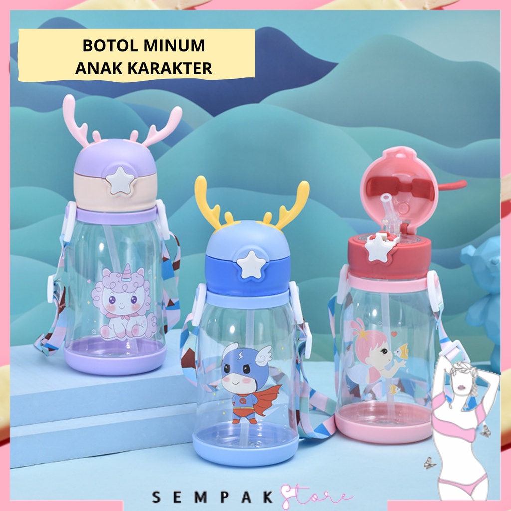 Jual SS Botol Minum Anak Karakter Kartun Botol Air Minum Anak Sedotan 610ml Model Tanduk Rusa ...