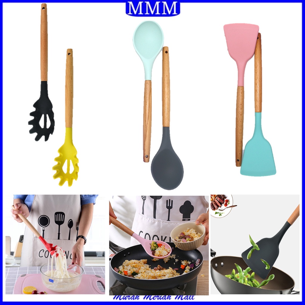 Jual MMM Sutil Sendok Pasta Silicon Gagang Kayu Peralatan Masak Utensil ...