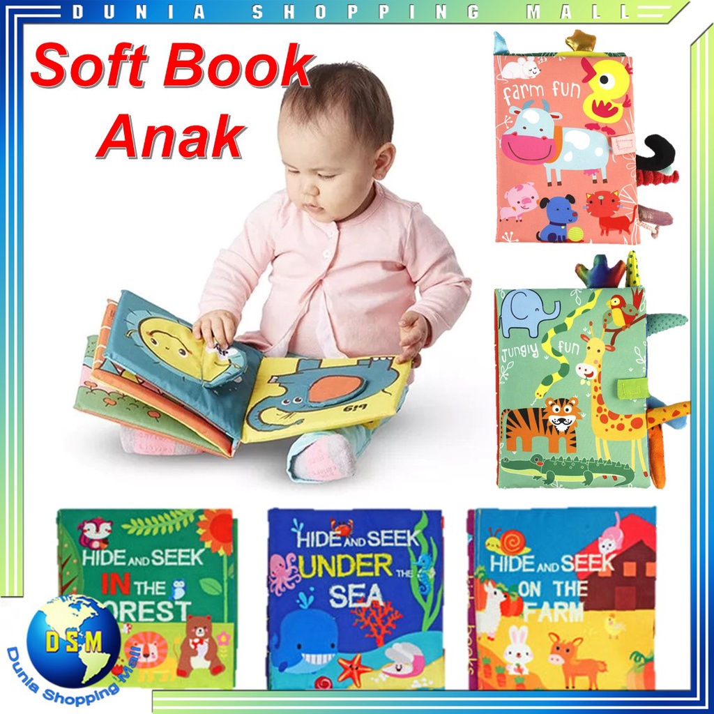Jual DSM Buku Kain Anak Mainan Softbook Baby Touch 3D Cloth Book With Animal Tail Sensory Bahasa ...