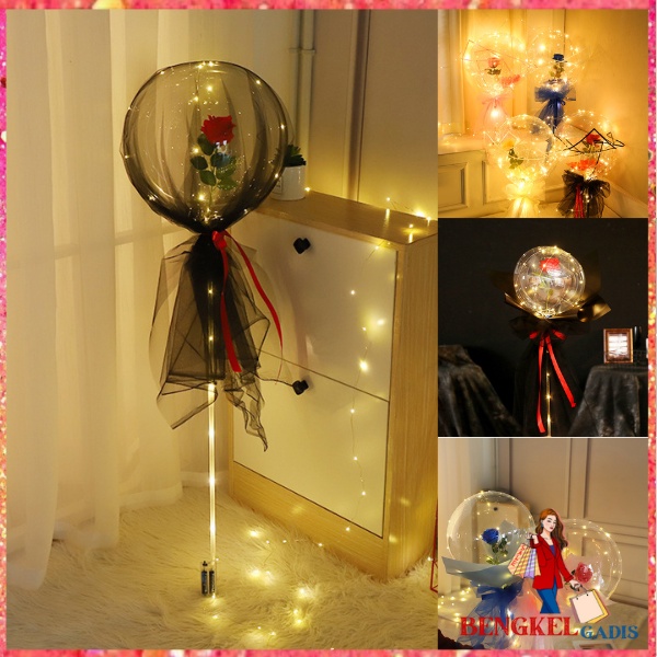 Jual BG Balon Bunga Bucket Set Transparan PVC Free Lampu Tumblr Ballon ...