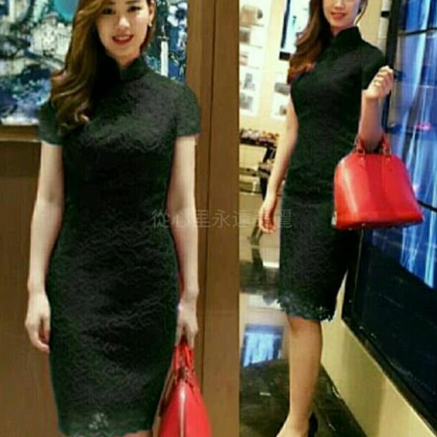 Jual Best Seller Mini Dress Cheongsam Brukat Maroon/ Hitam Niken Vissy ...