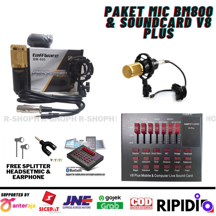 Jual Paket Soundcard V8 Plus Mic BM 800 Taffware Live Youtube Zoom FB ...